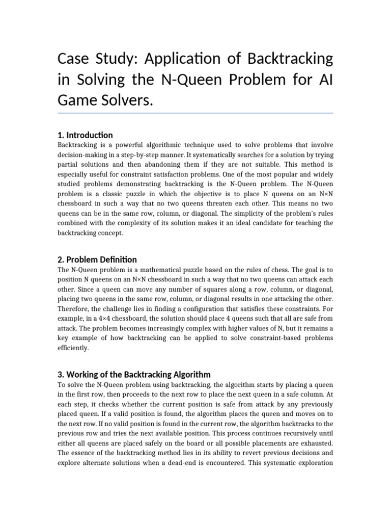 N_Queen_Backtracking_Case_Study_Detailed_Paragraphs | PDF | Algorithms And Data Structures ...