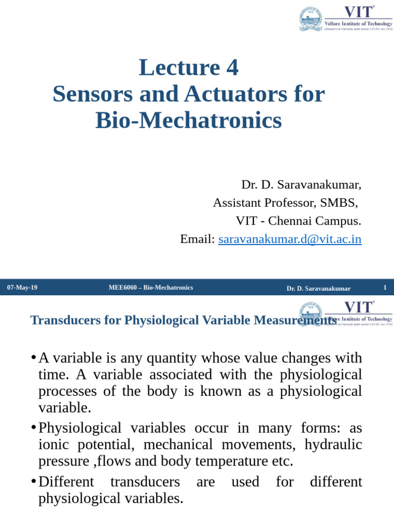 Lecture 4 - Sensors and Actuators for Bio-Mechatronics | PDF | Flow Measurement | Hemodynamics