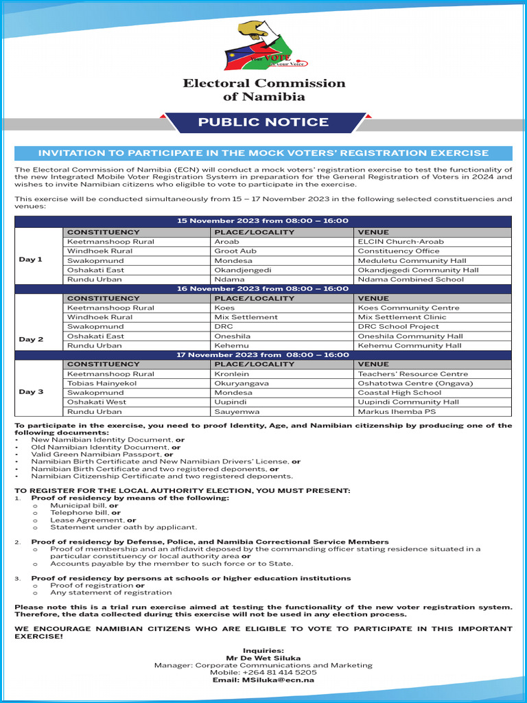 Mock Voter Registration Exercise 2023 | PDF | Namibia | Identity Document