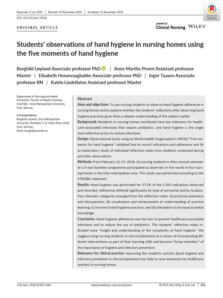 Students' Observations of Hand Hygiene in Nursing Homes Using The Five ...