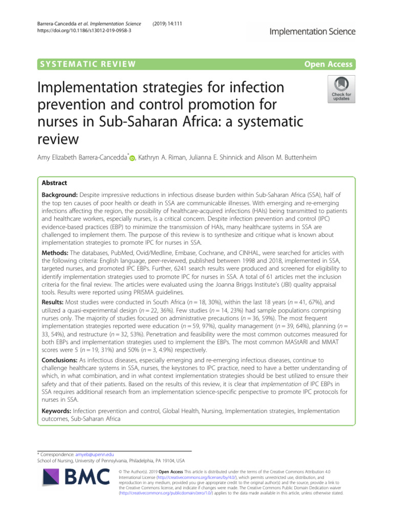 Implementation Strategies For Infection Prevention and Control Promotion For Nurses in Sub ...