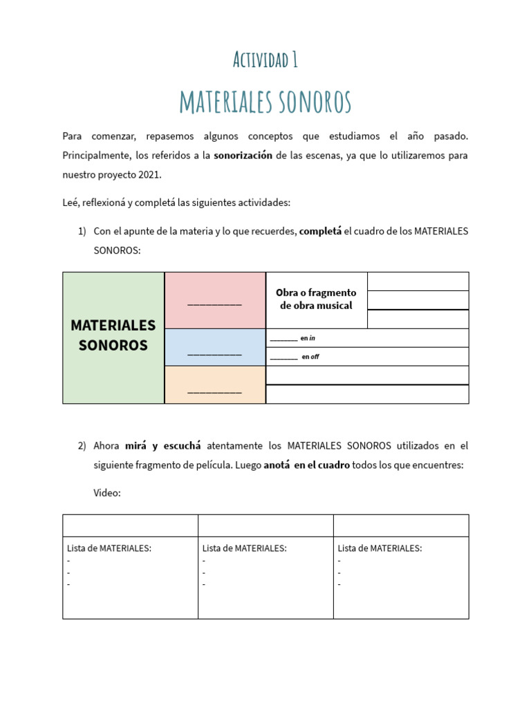 Actividades - 2° Del SOL (Profe) | PDF | Canciones | Melodía