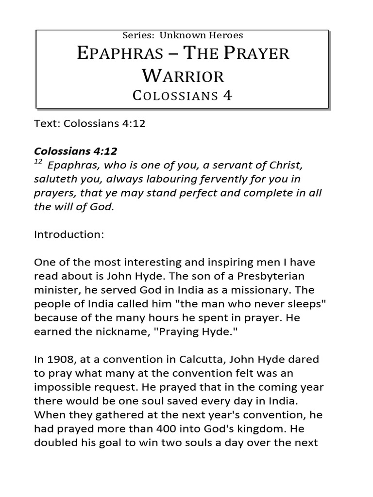 16 - Epaphras - The Prayer Warrior | PDF | Paul The Apostle | Abrahamic Religions