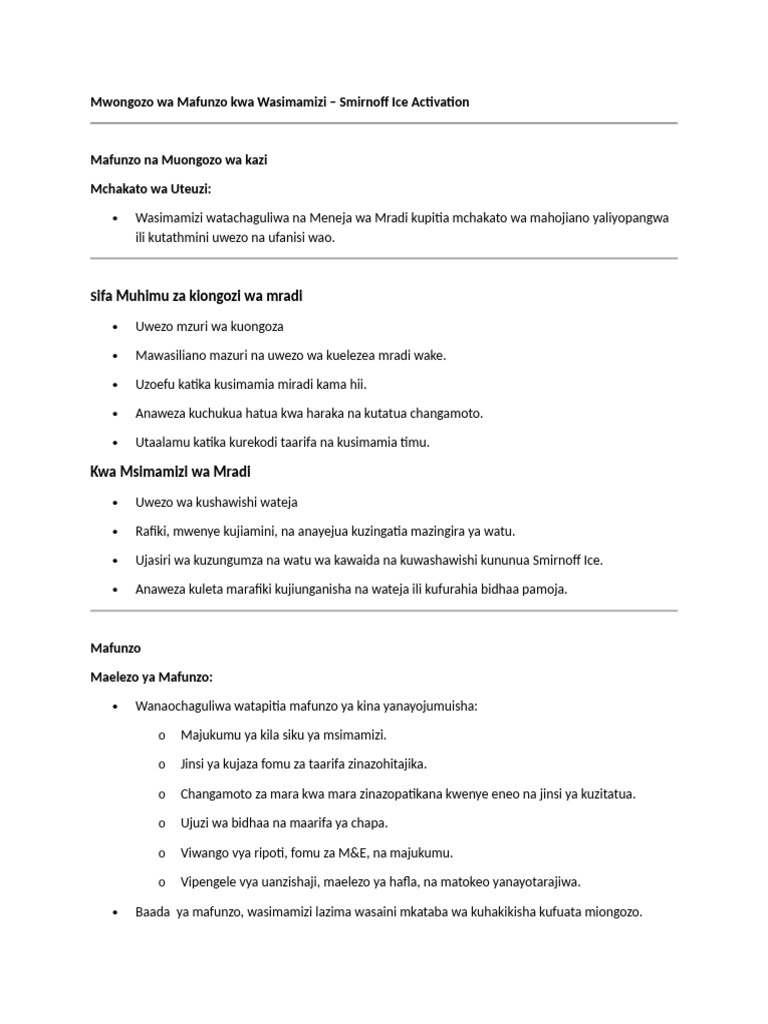 Mwongozo Wa Mafunzo Kwa Wasimamizi | PDF