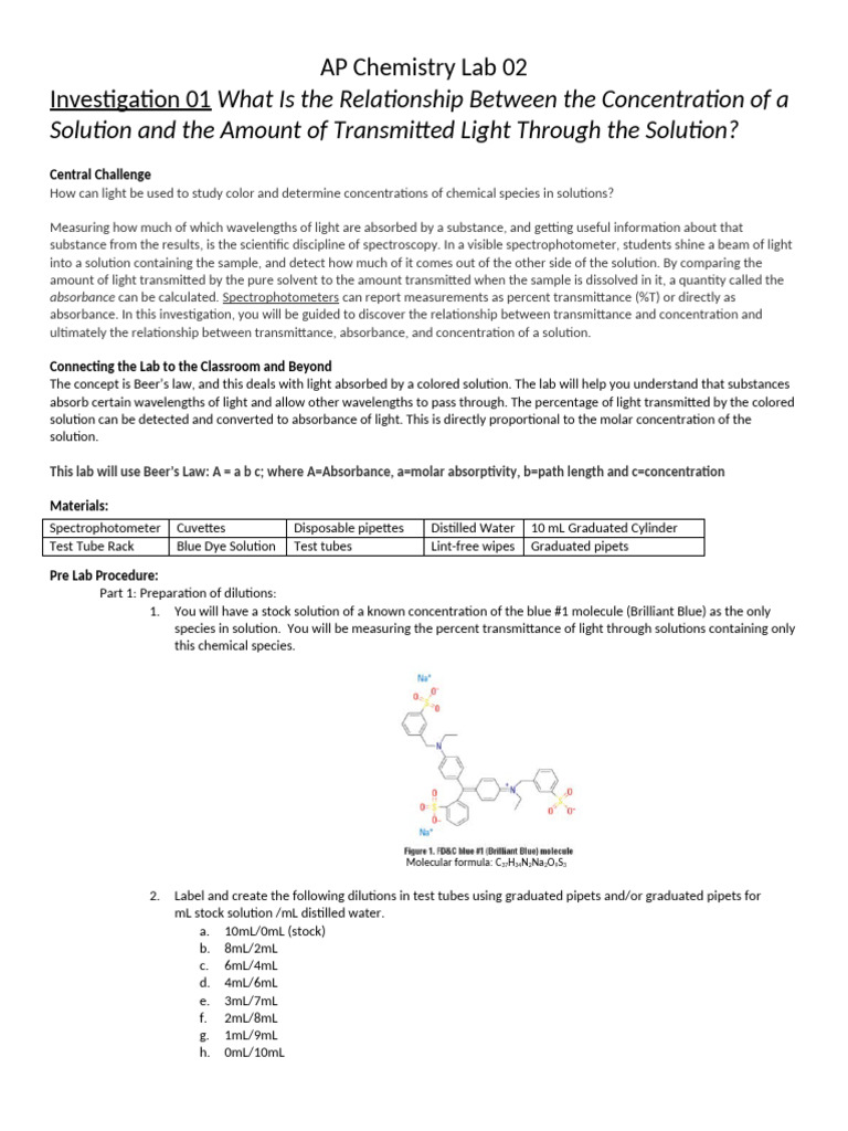 02 Blue Dye AP CHEM LAB | PDF | Spectrophotometry | Absorbance