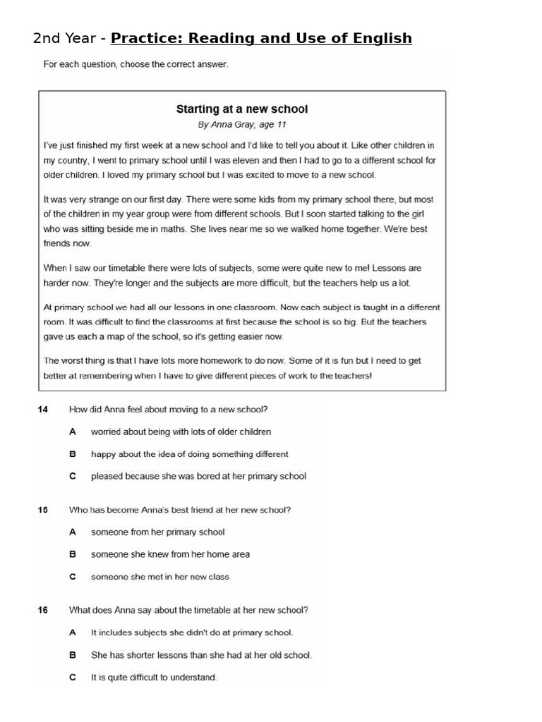 Reading and Use of English - Practice | PDF