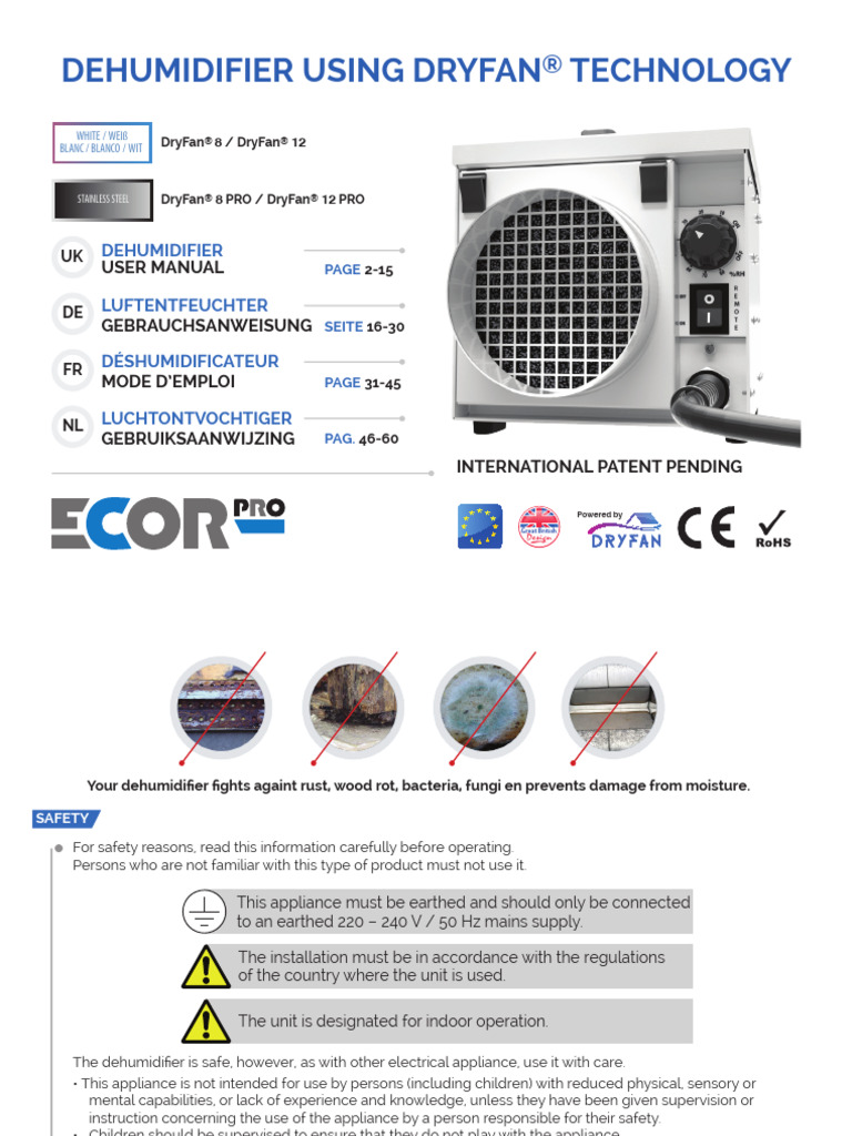 DH800 DH1200 User Manual EU | PDF | Duct (Flow) | Ac Power Plugs And ...