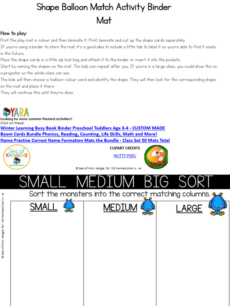 Small Medium Big Monster Sort | PDF