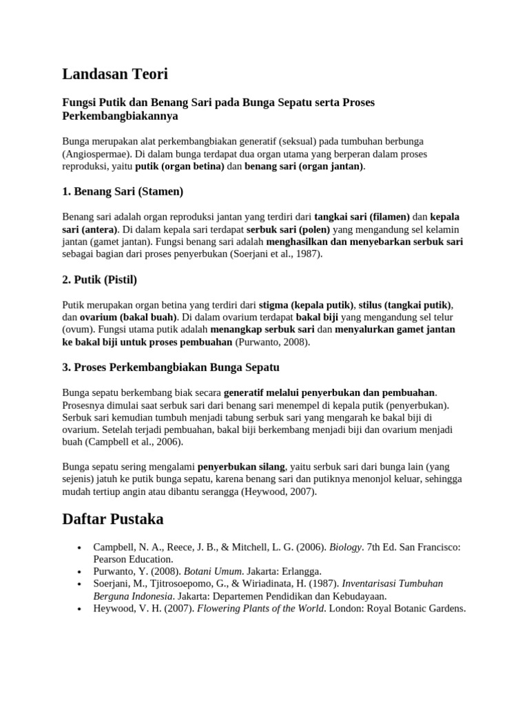 6 Fungsi Putik Dan Benang Sari Pada Bunga Sepatu (Proses ...