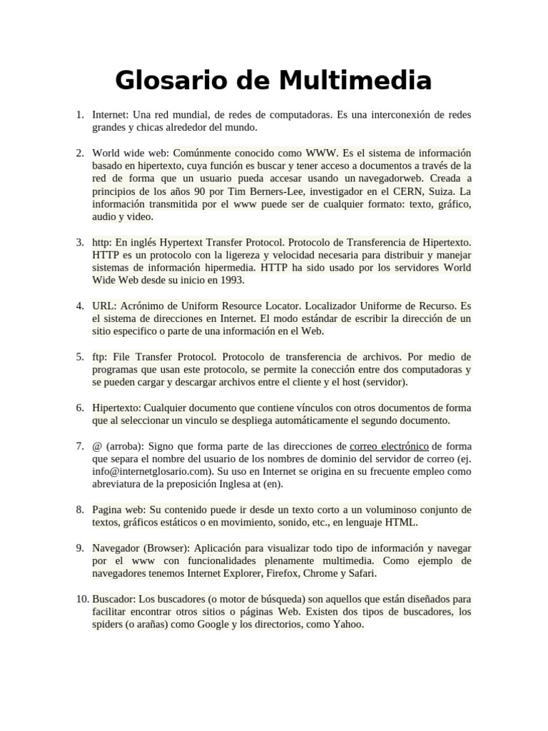 Glosario de Multimedia | PDF | Red mundial | Internet y web
