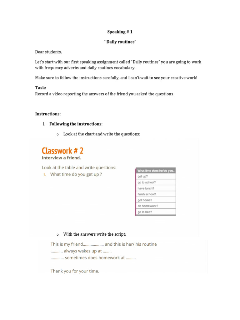 Speaking Rubric Daily Routine | PDF | Vocabulary | Fluency