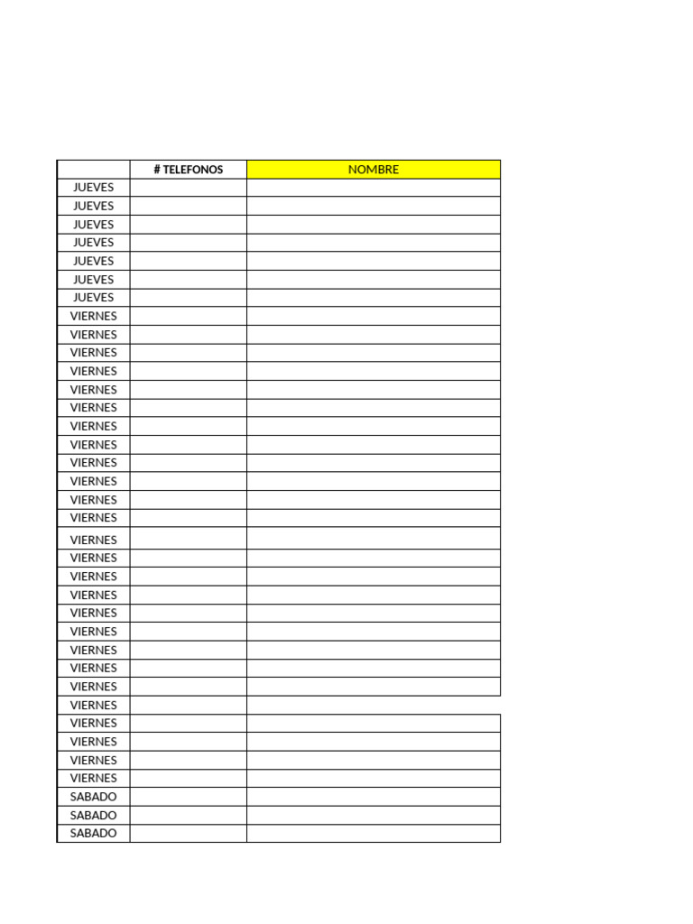 Lista de Números de Teléfono por Día | PDF
