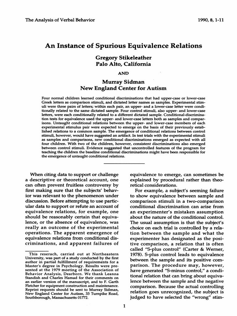 Spurious Equivalence in Verbal Behavior | PDF | Experiment | Matrix ...