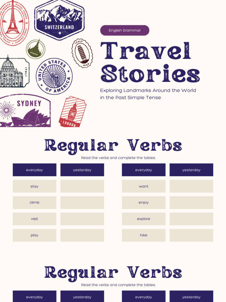 Travel Past Simple Presentation in Blue and Purple Vintage Style | PDF ...