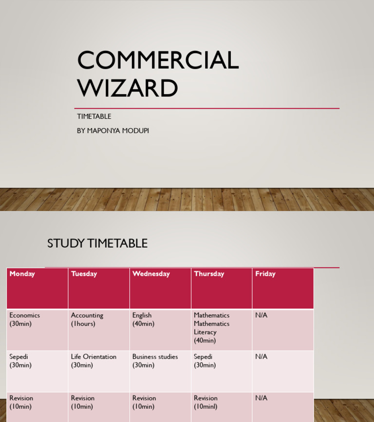 Commercial Wizard: Timetable by Maponya Modupi | PDF