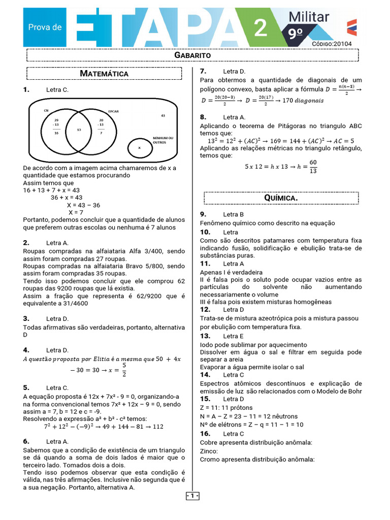 9o Militar p2 Mat Qui Bio Ing Geo Gabarito | PDF | Aquífero | Dominância (genética)