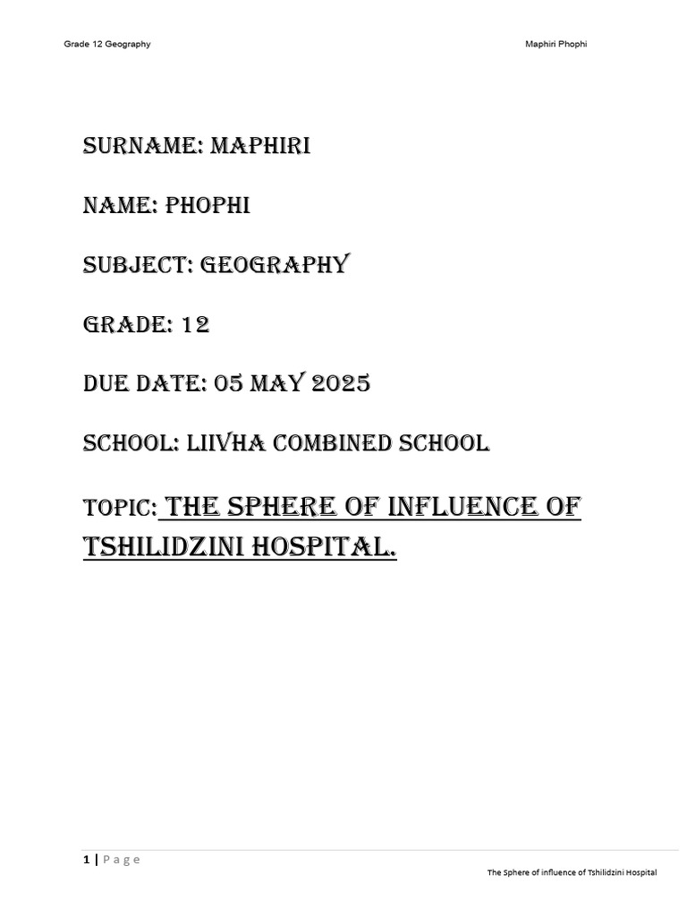 Assignment Geography PHOPHI_013617 (1) | PDF | Health Care | Hospital