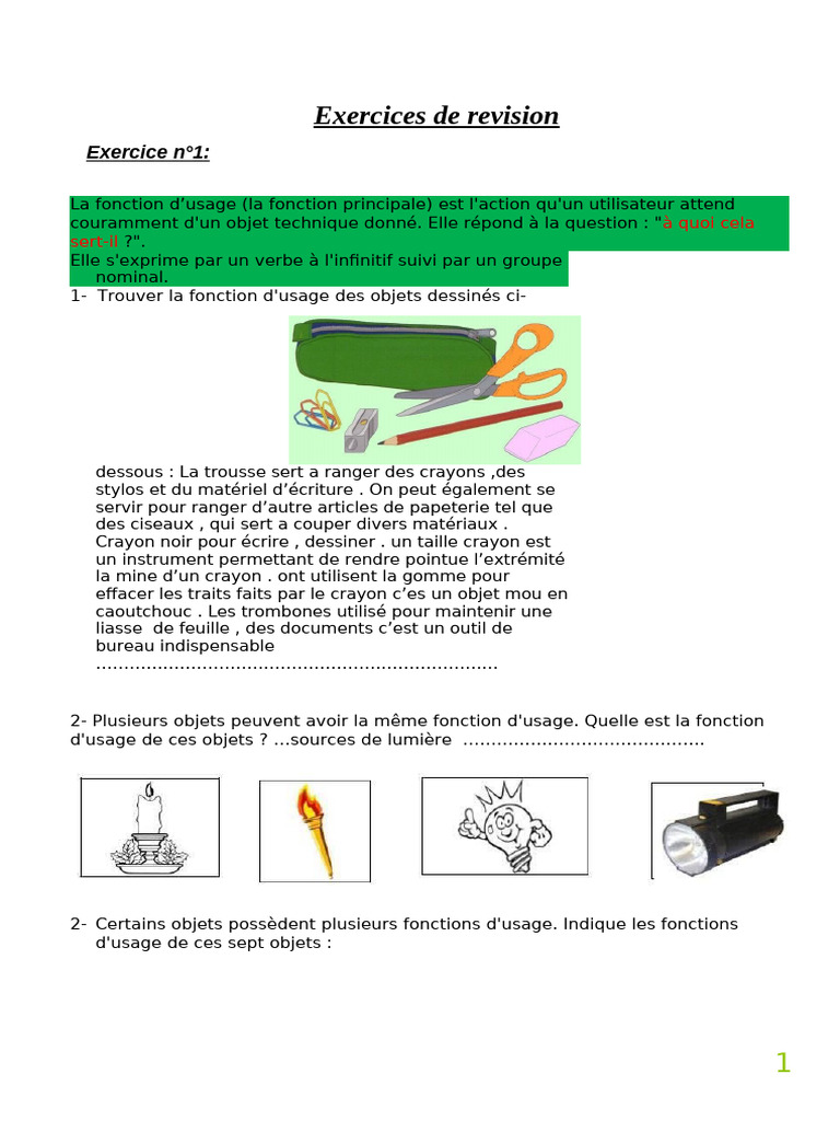 Exercice sur la fonction d'usage des objets | PDF