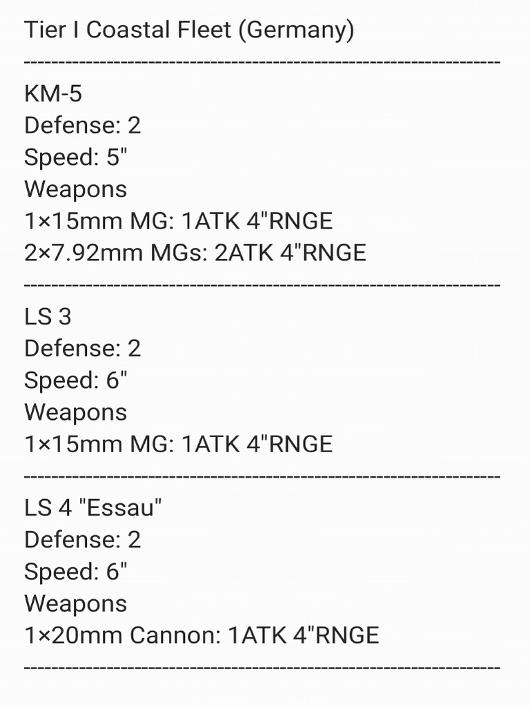 Tier I Coastal Fleet (Germany) | PDF
