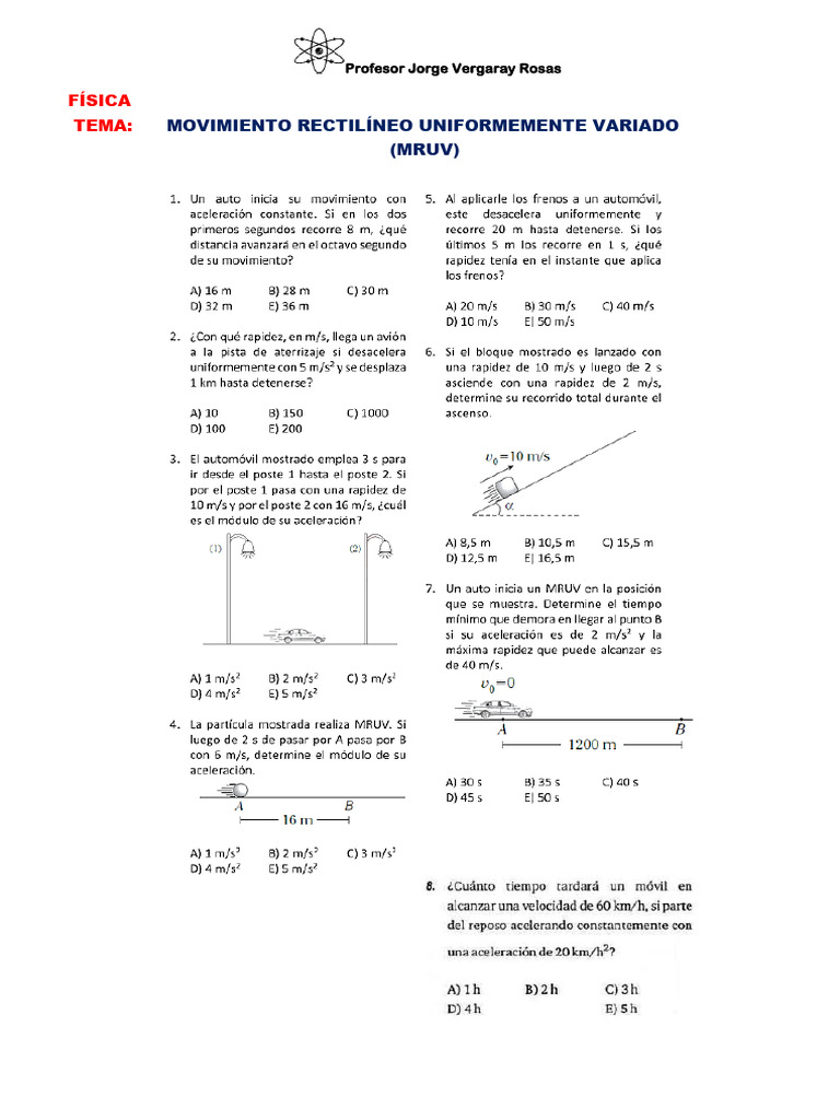 Movimiento Rectilíneo Uniformemente Variado (MRUV) : Física Tema | PDF