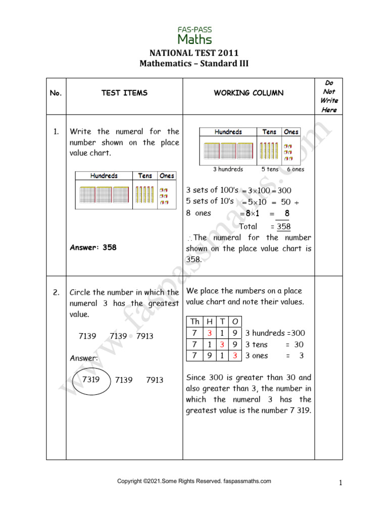 National Test Maths STD 3 2011 | PDF | Area | Length