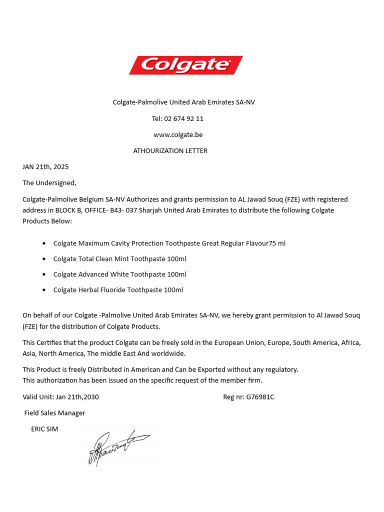 Colgate Letter of Autherized | PDF