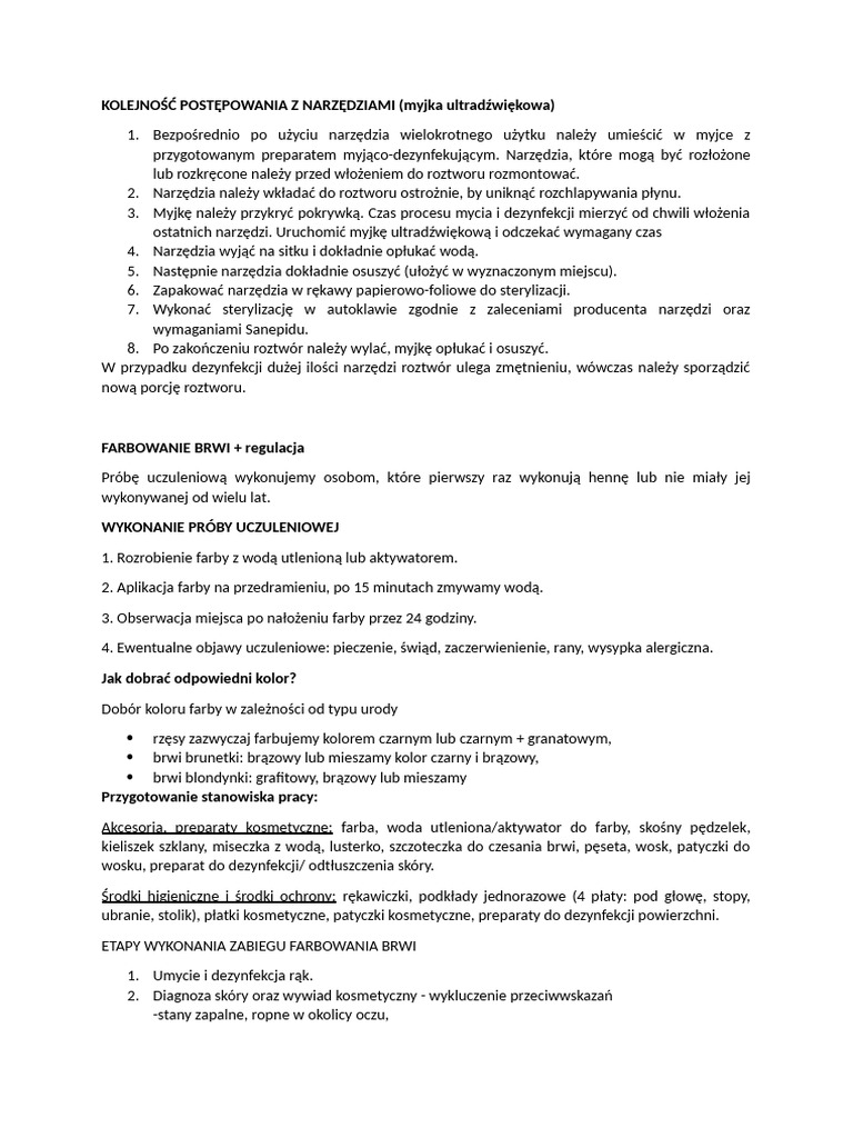 Procedury Zabiegowe Regulacja Brwi | PDF