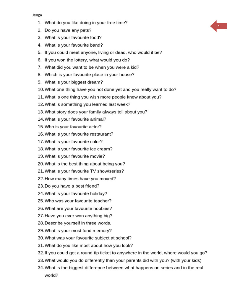 Jenga Questions for Icebreakers | PDF