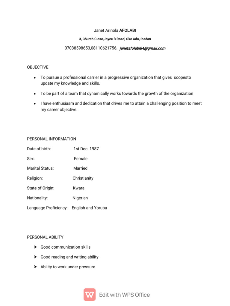 Afolabi Janet Arinola Resume | PDF