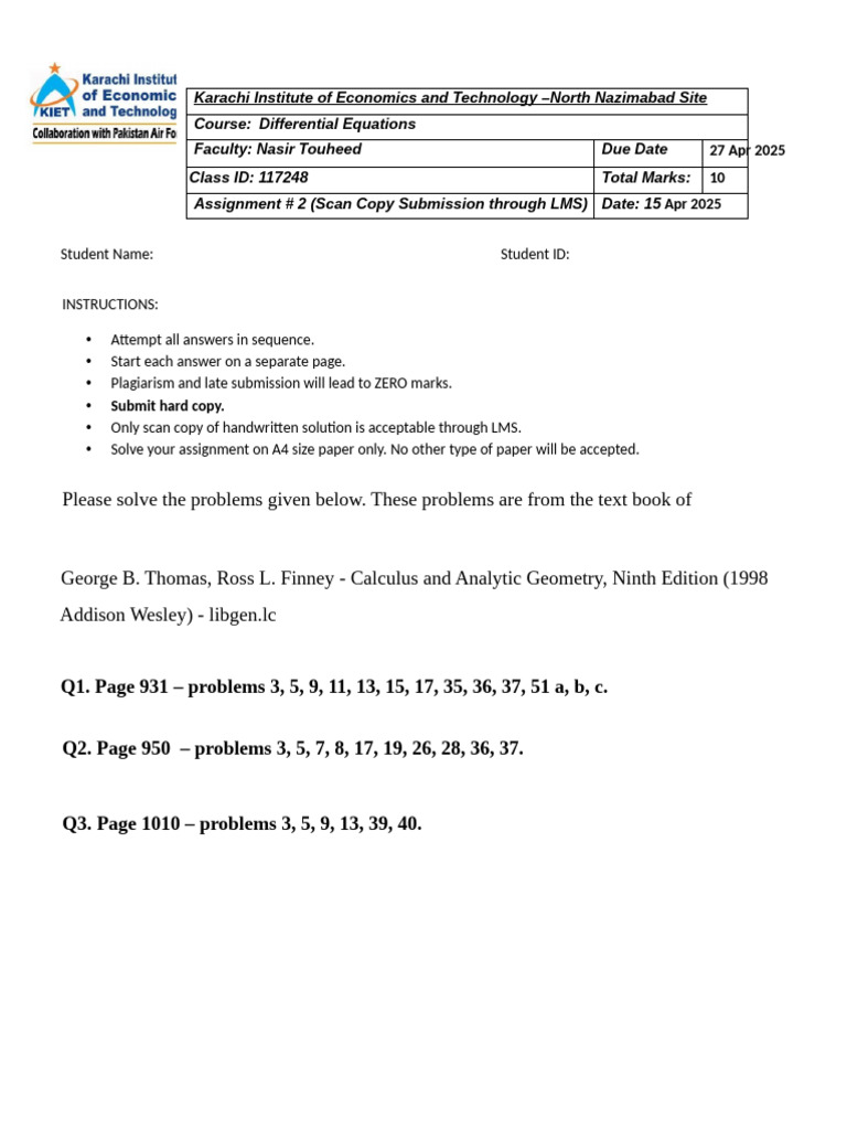 Differential Equations Assignment Guide | PDF