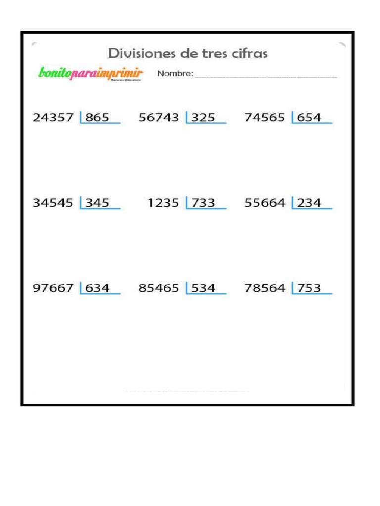 Divisiones de Tres Cifras | PDF