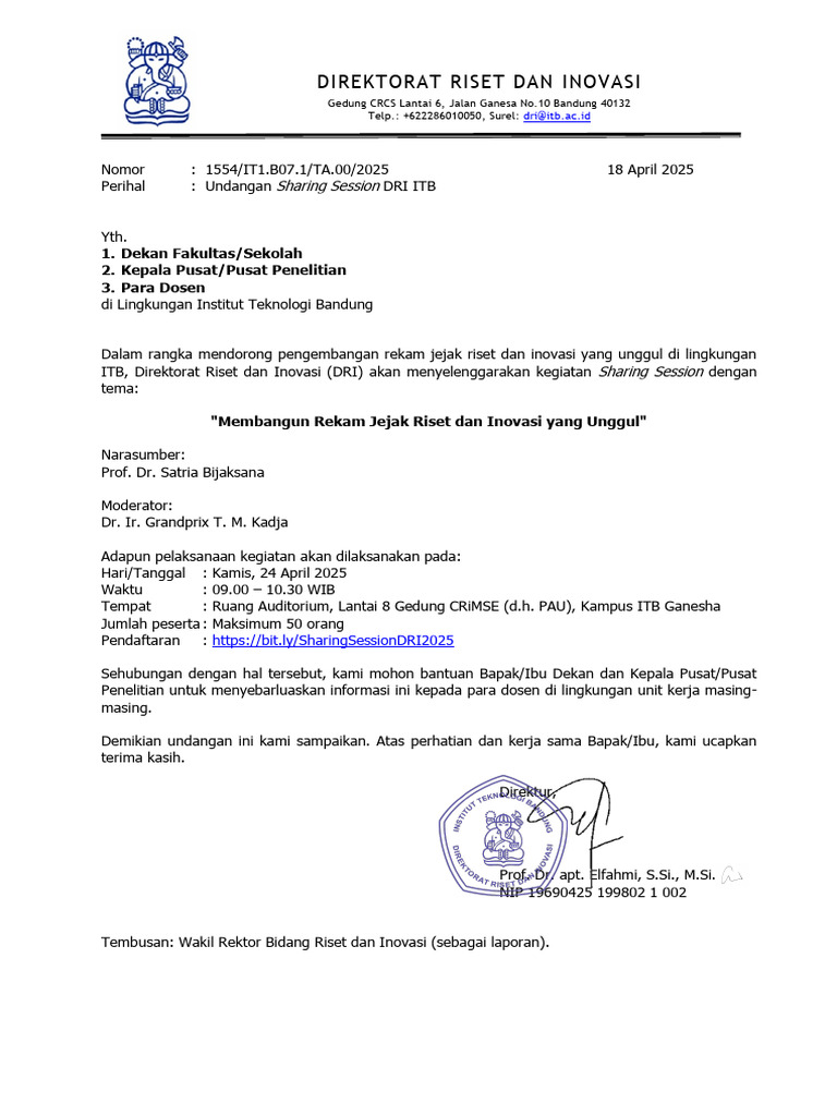 Undangan Sharing Session DRI ITB | PDF
