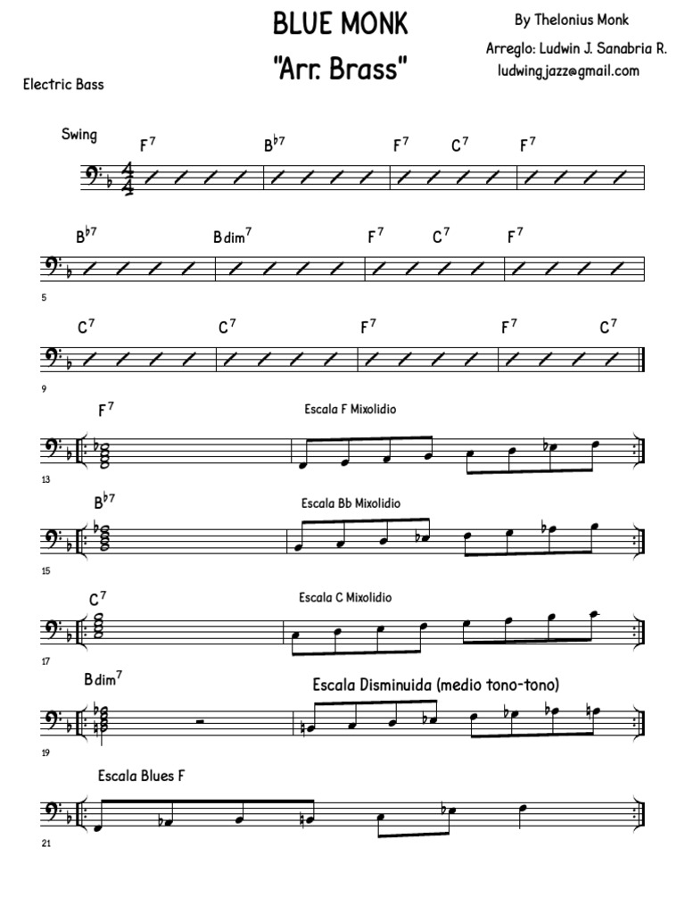 6-Blue Monk Bass Arr PDF | PDF