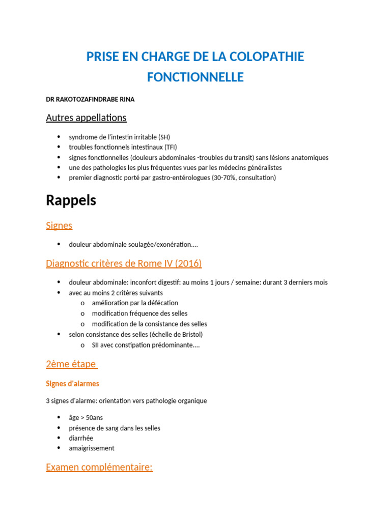 Prise en charge de la colopathie fonctionnelle | PDF | Syndrome de l ...