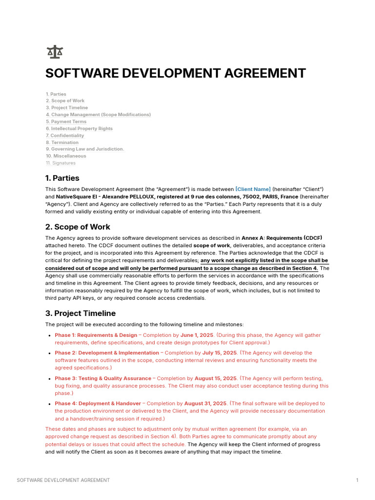 Software Development Agreement | PDF | Indemnity | Breach Of Contract