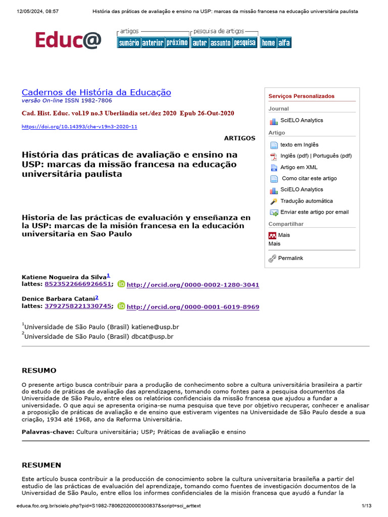 Práticas de Avaliação na USP: História e Influências | PDF | Sociologia ...