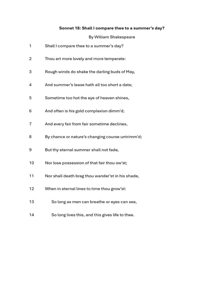 Shall I Compare Thee - Shakespeare PDF | PDF | Poetry | Sonnets