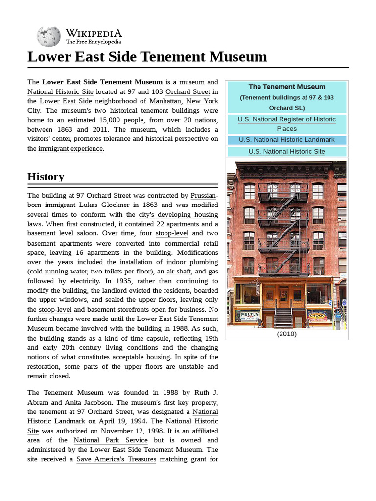 Lower East Side Tenement Museum Overview | PDF | Residential Buildings ...
