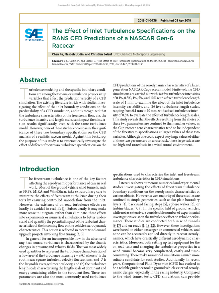 The Effect of Inlet Turbulence Specifications On The Rans CFD PR 2018 ...