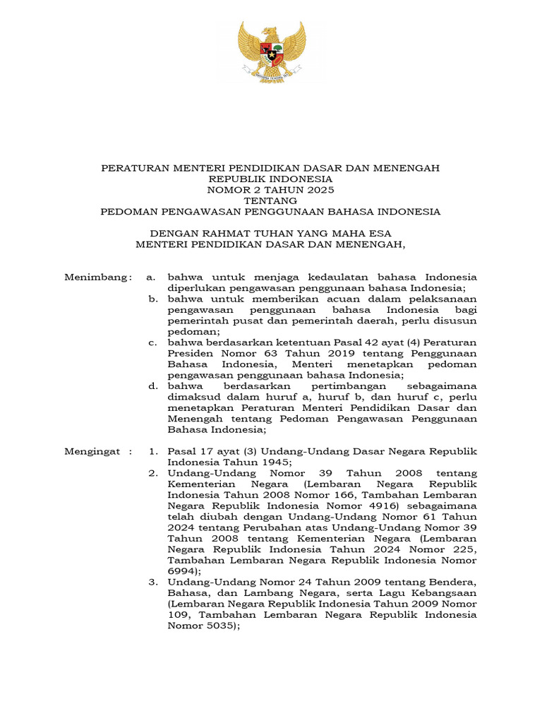Permendikdasmen No 2 Tahun 2025 | PDF
