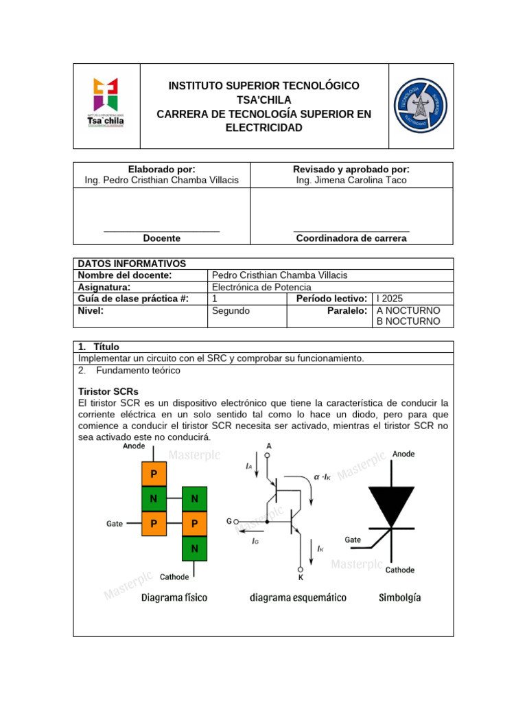 Guía Práctica 1 de Electronica de Potencia SCR | PDF | Electrónica ...