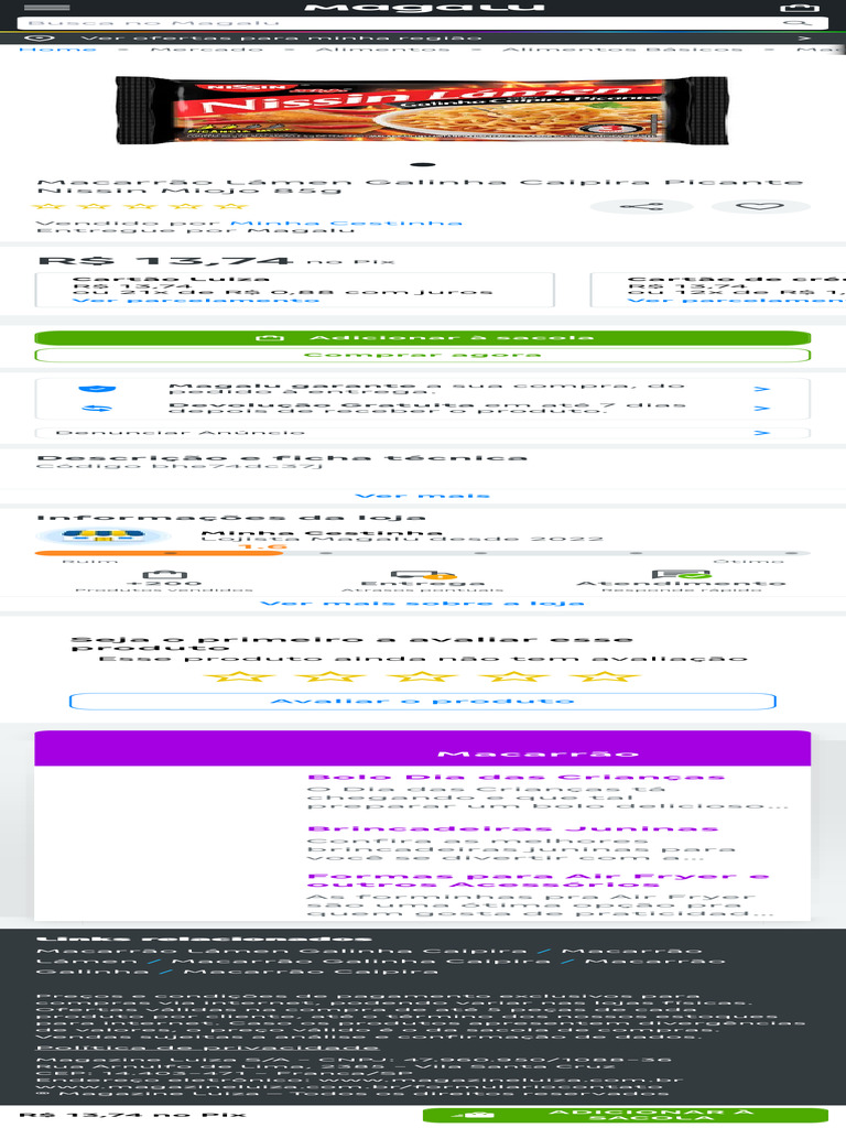 Macarrão Lámen Galinha Caipira Picante Nissin Miojo 85g - Macarrão - Magazine Luiza | PDF