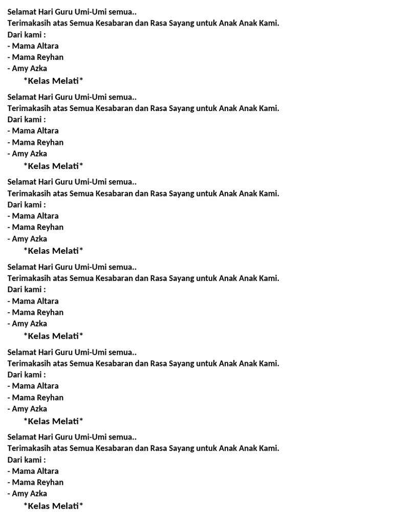 Selamat Hari Guru Umi Kelas Melati | PDF