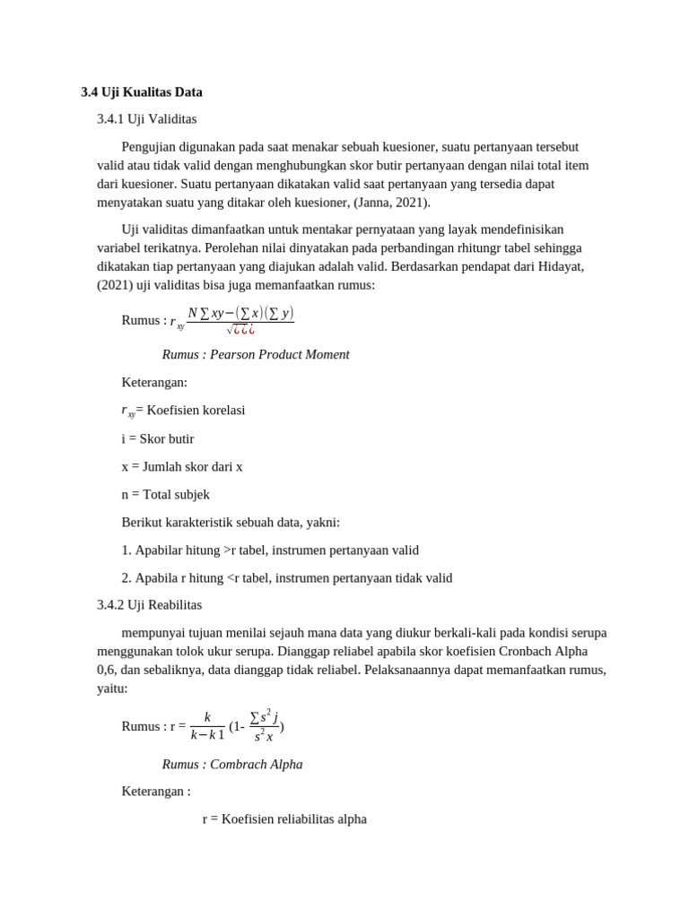 Uji Validitas Dan Reliabilitas | PDF