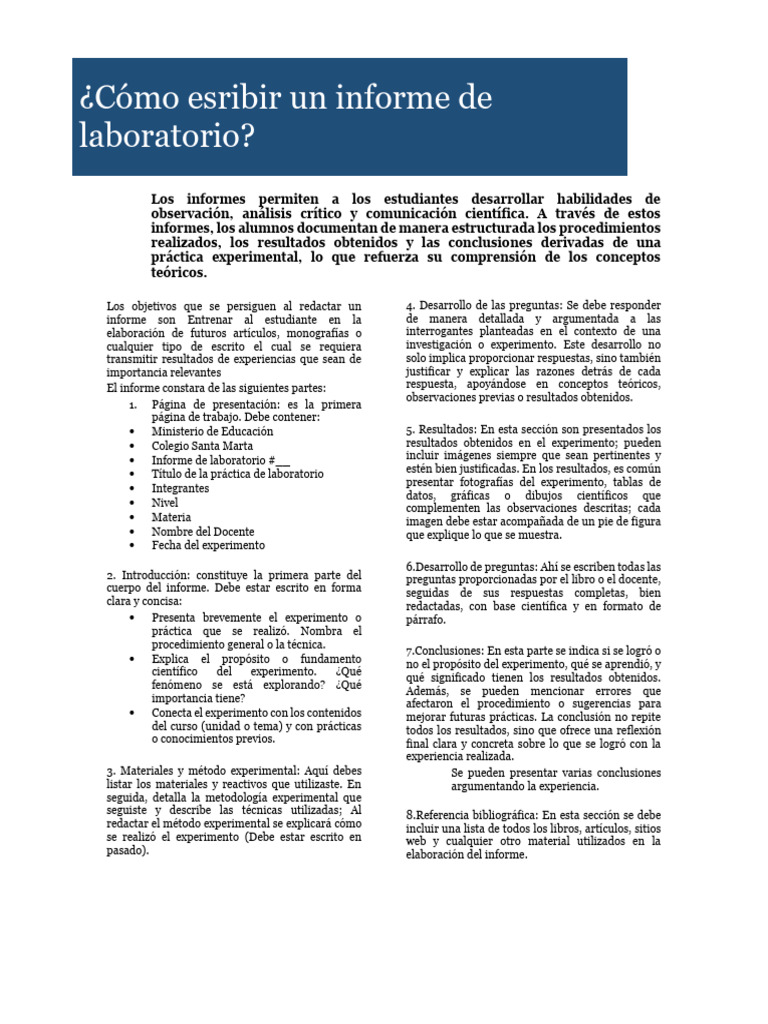 Cómo Esribir Un Informe de LaboratorioSM | PDF | Experimentar ...