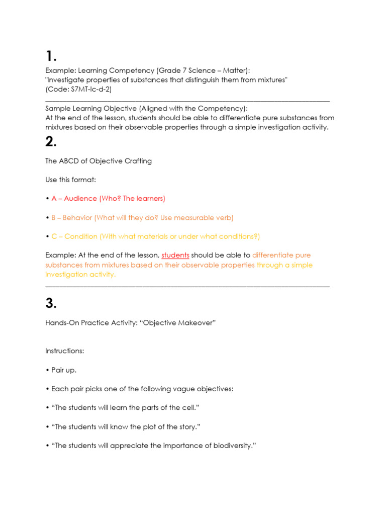 Crafting Clear Learning Objectives | PDF