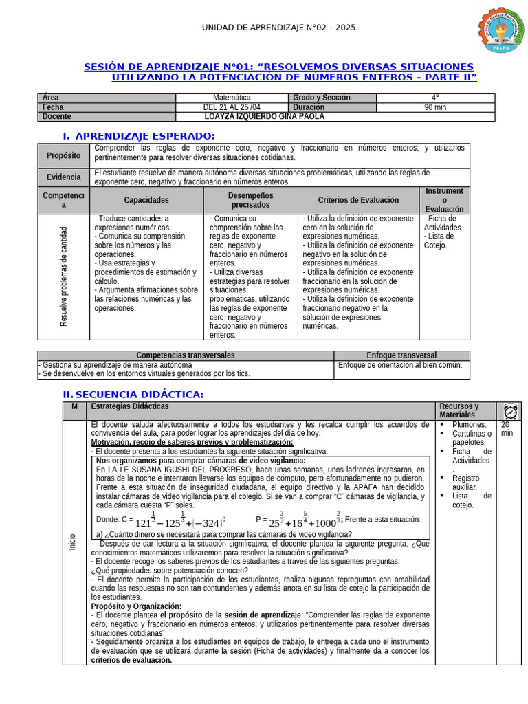 4°-Sesion 1-Ua2 - 2025 | PDF | Aprendizaje | Cognición
