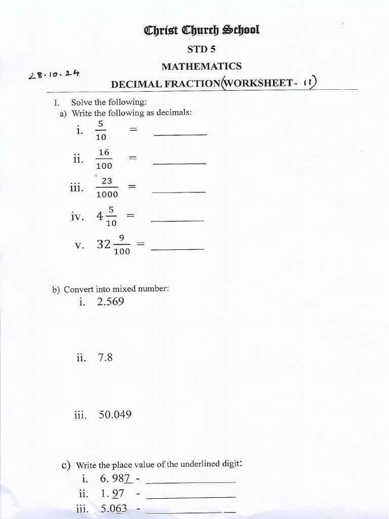Math Decimal Fraction | PDF