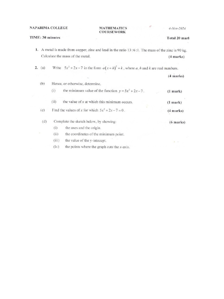 Maths Term 1 Form 4 Course Work | PDF