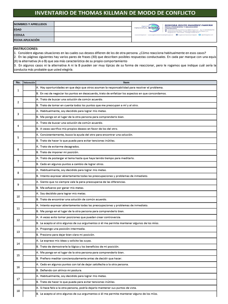Prueba - Thomas - Killman Editable | PDF